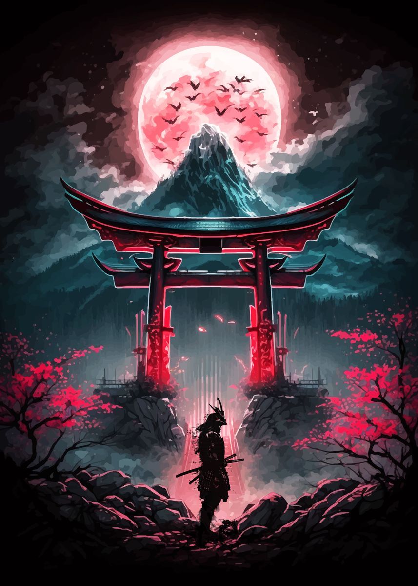 'Red Moon Samurai' Poster, picture, metal print, paint by Faissal ...