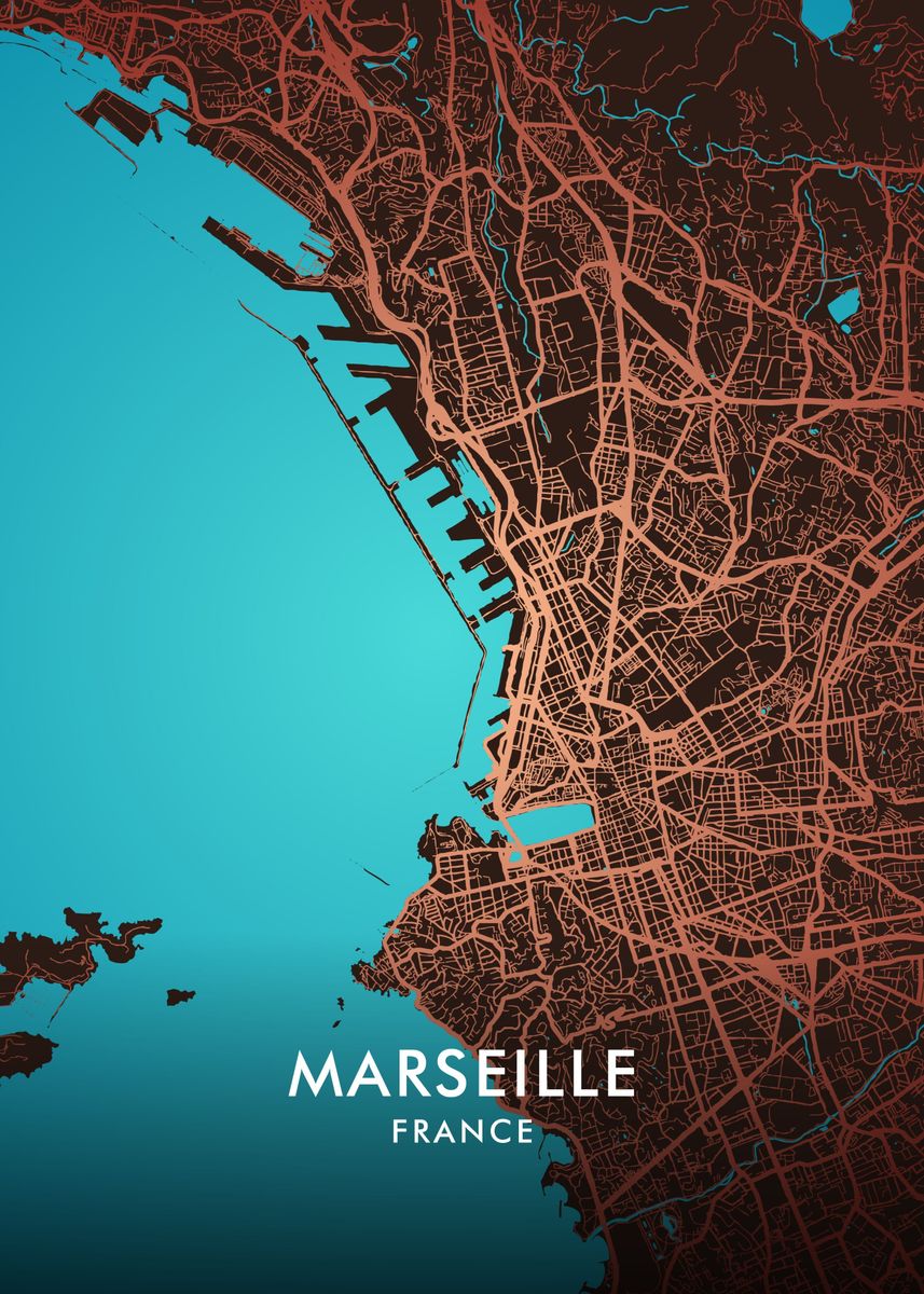 'Marseille City Map' Poster, picture, metal print, paint by Miracle ...