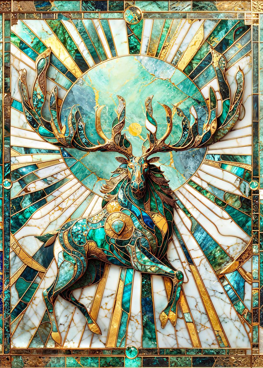 'Jade Sun Elk Kintsugi' Poster, picture, metal print, paint by ...