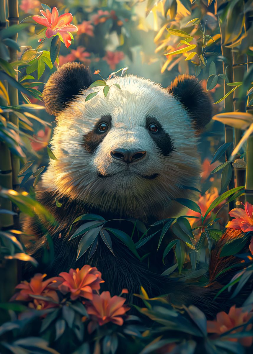 'Cute Panda tropical forest' Poster, picture, metal print, paint by ...