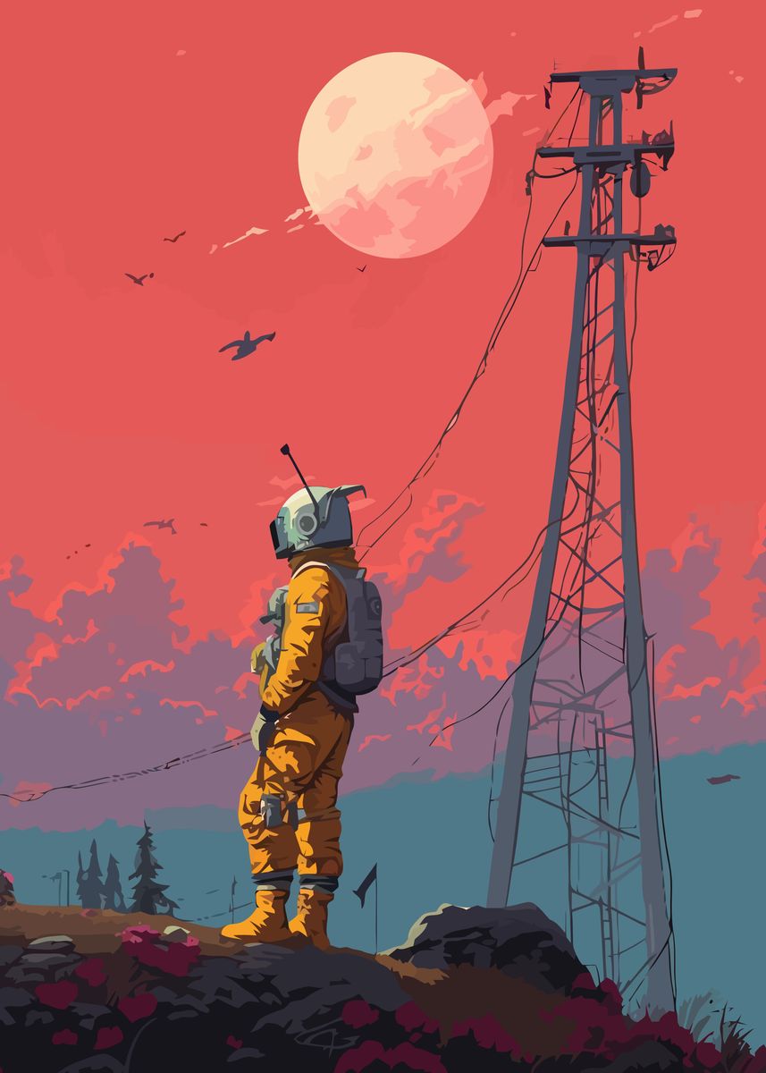 'Sunset astro' Poster, picture, metal print, paint by AM88 art | Displate