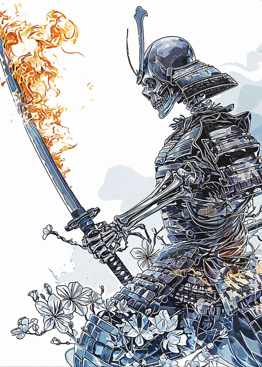 'Fire Samurai' Poster, picture, metal print, paint by Ammar Zain | Displate