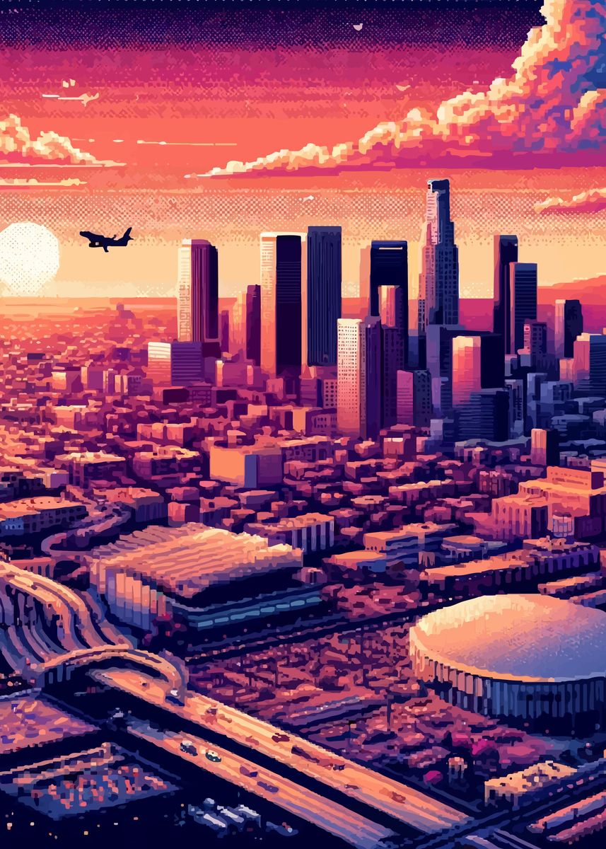 'Los Angeles Pixelized City' Poster, picture, metal print, paint by ...