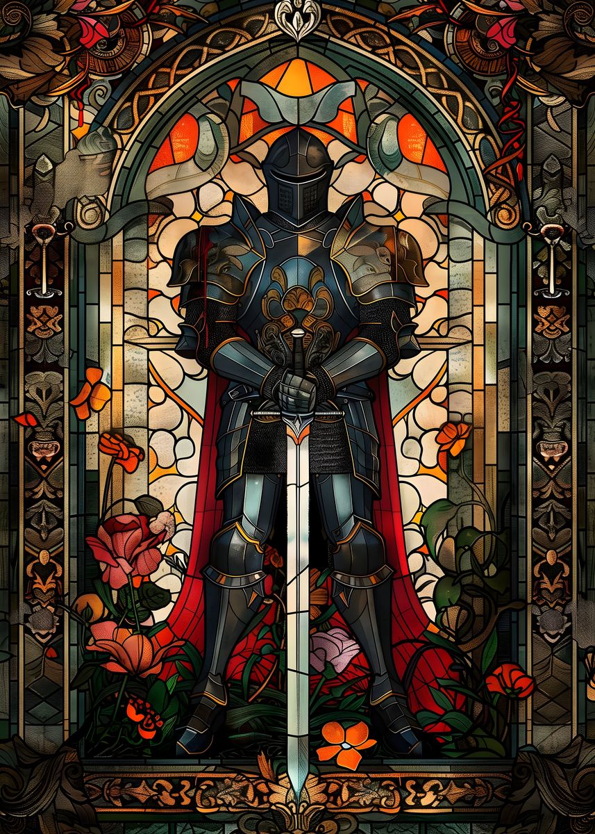 'Black Knight Stained Glass' Poster, picture, metal print, paint by ...