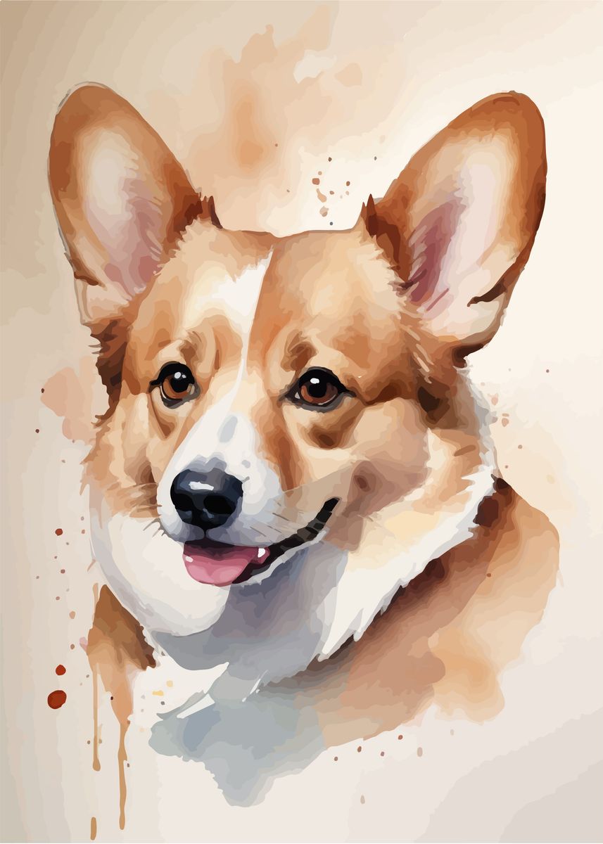 'Corgi dog watercolor' Poster, picture, metal print, paint by Nebranix ...