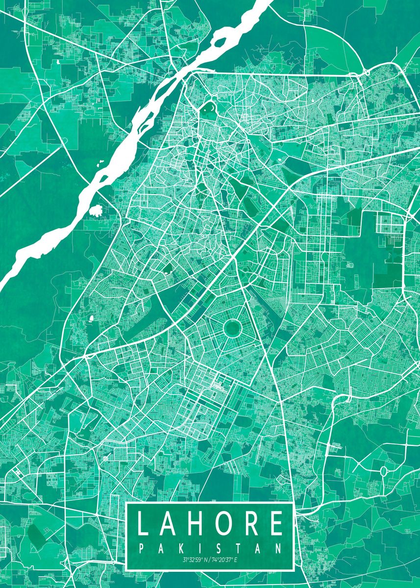 'Lahore City Map Watercolor' Poster, picture, metal print, paint by ...