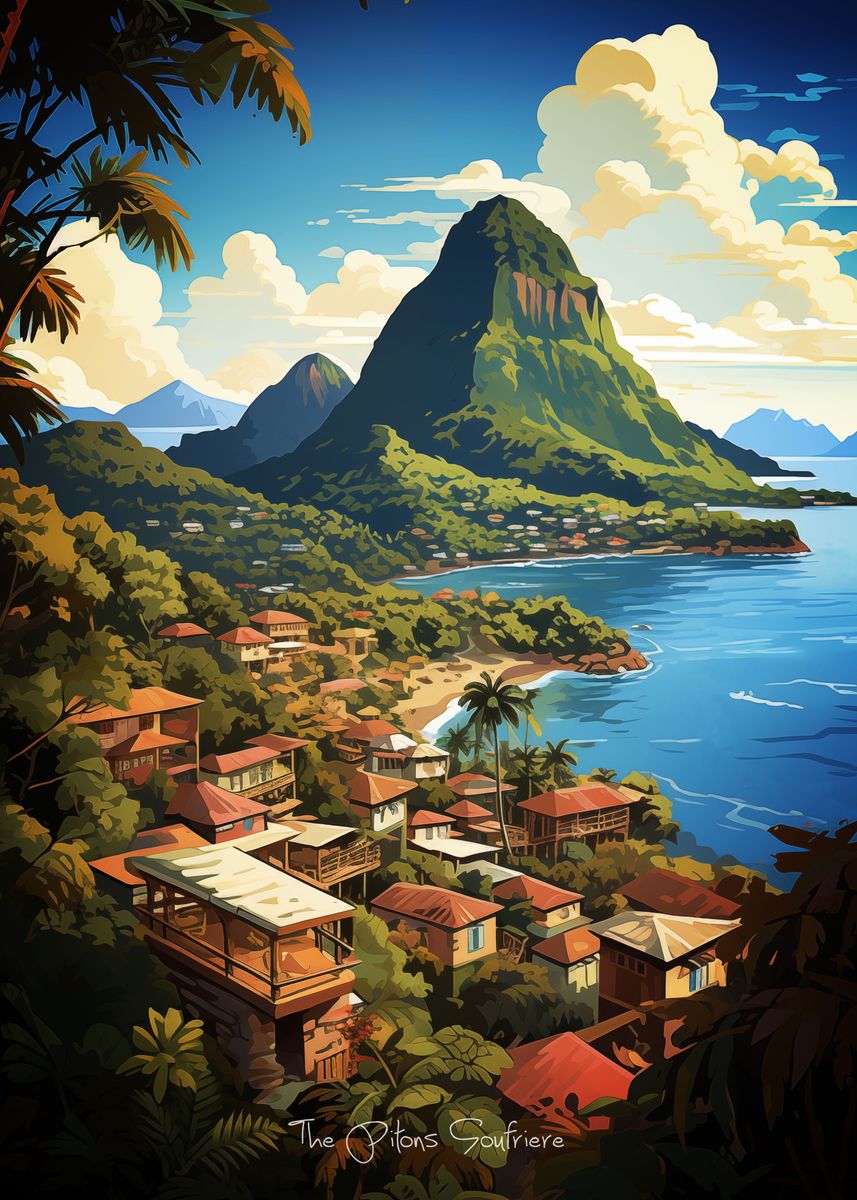 'The Pitons Soufriere Art' Poster, picture, metal print, paint by Mehdi ...