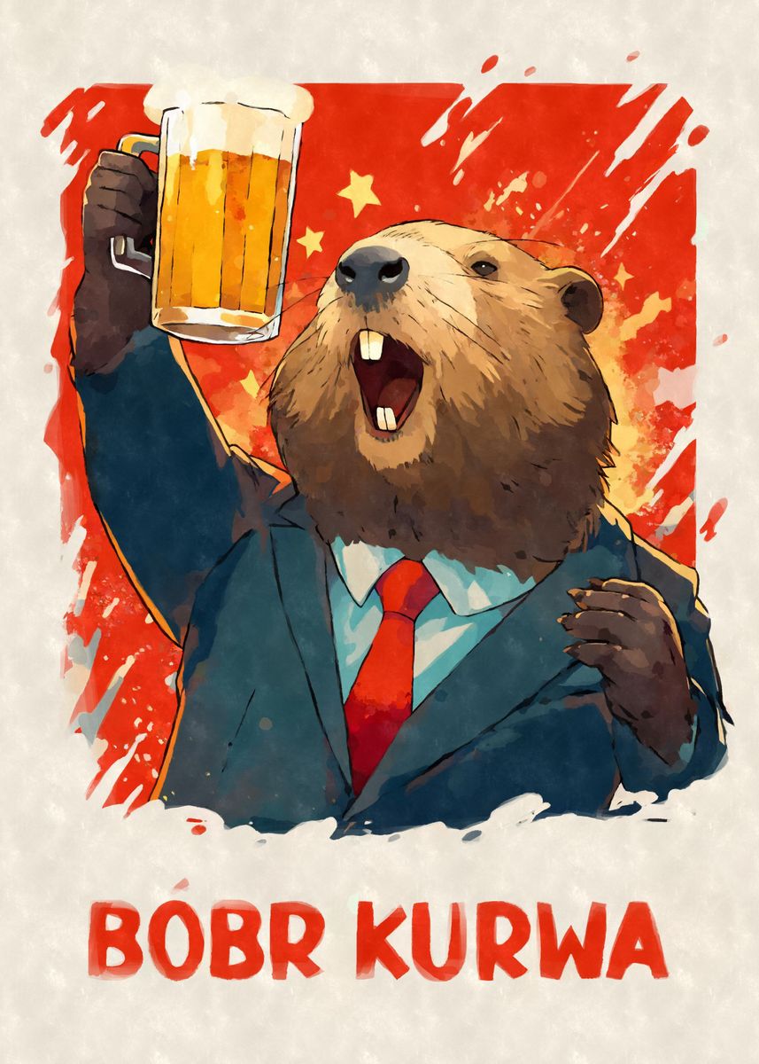 'Beer Bober Beaver in Suit' Poster, picture, metal print, paint by ...