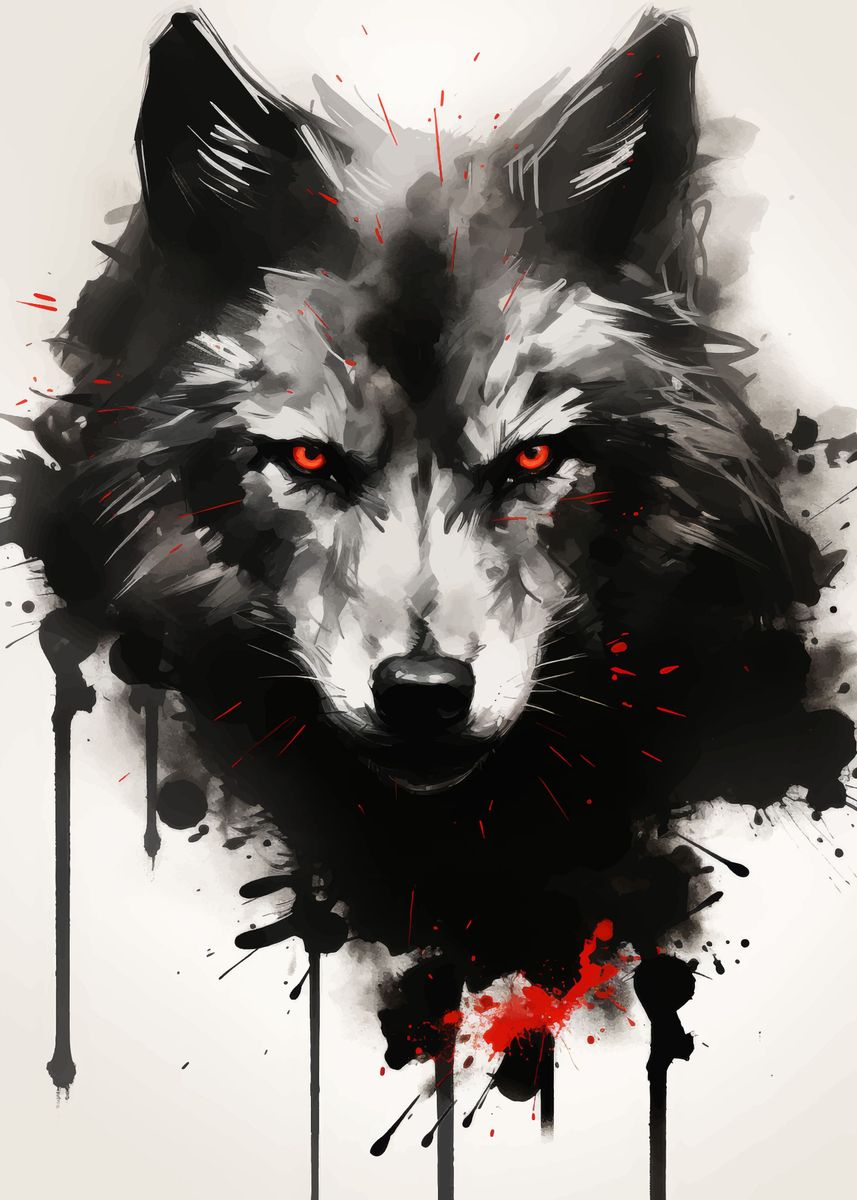 'Ink Red Wolf' Poster, picture, metal print, paint by Space Art | Displate
