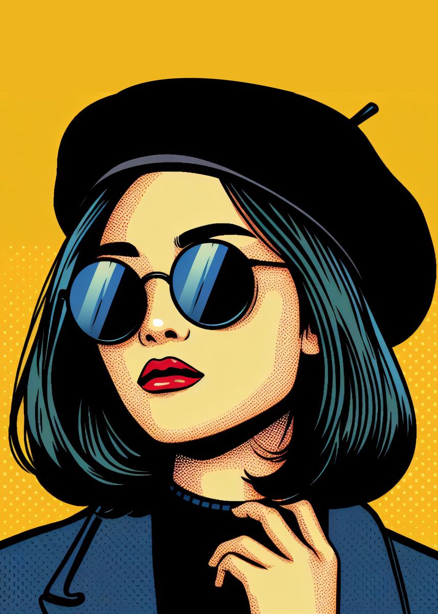 'Beret Chic 2' Poster, picture, metal print, paint by T K | Displate