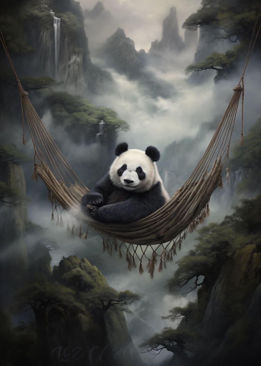 'Chilling Panda in Hammock' Poster, picture, metal print, paint by ...