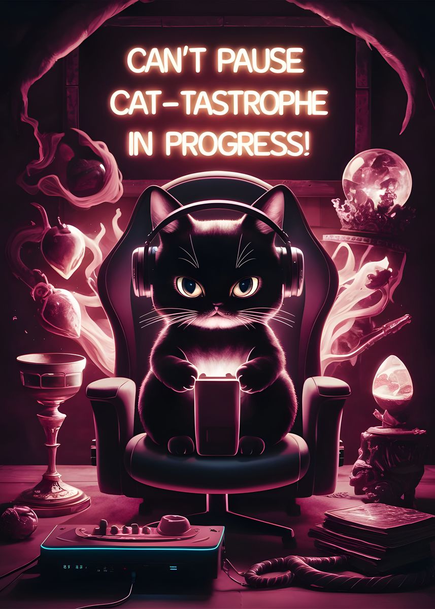 'Gaming Cat Gamer Kitten' Poster, picture, metal print, paint by ...