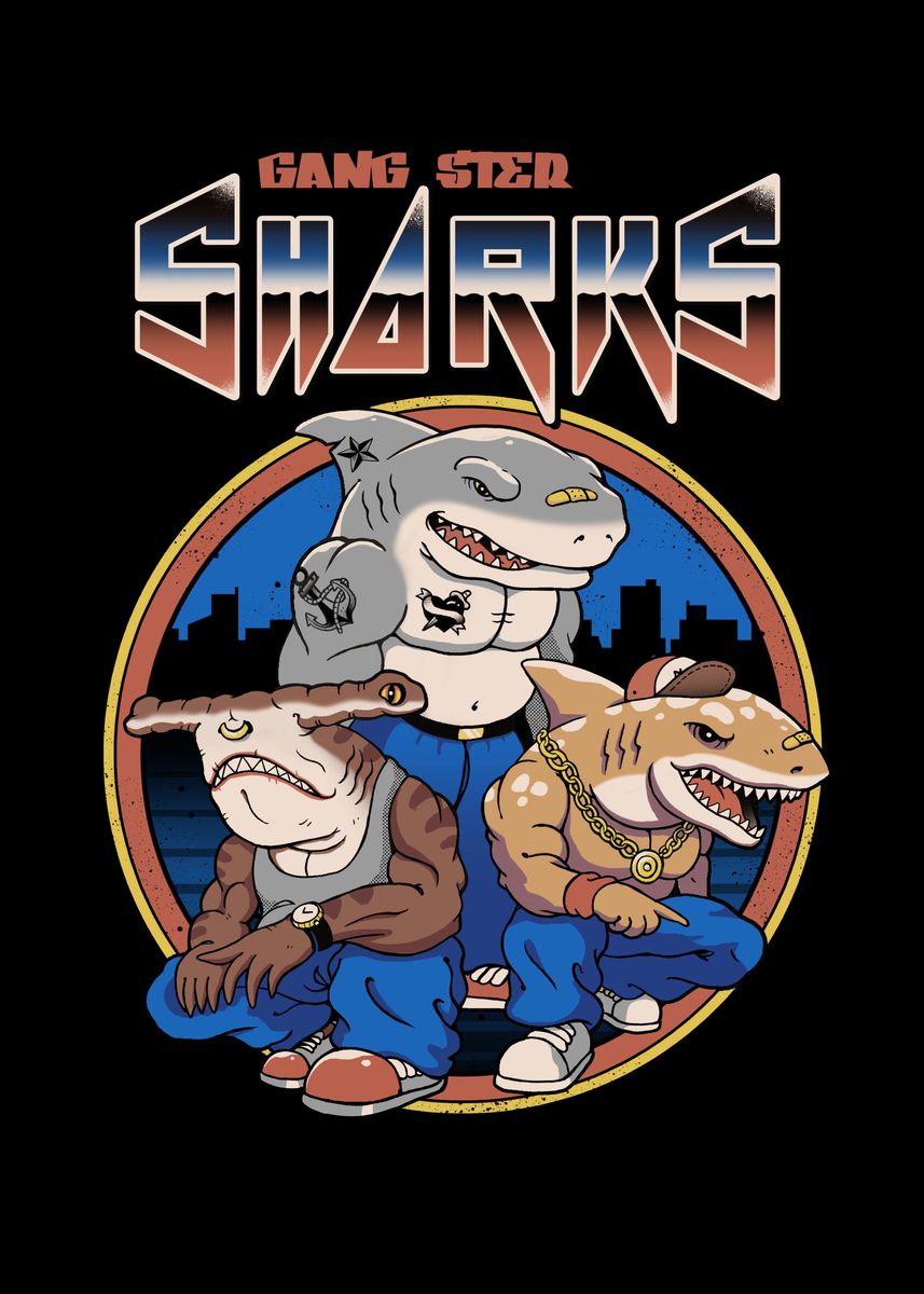 'Gangster Sharks' Poster, picture, metal print, paint by vp trinidad ...
