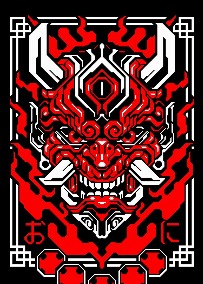 'Cyber Oni' Poster, picture, metal print, paint by GEO SHAPERIC | Displate