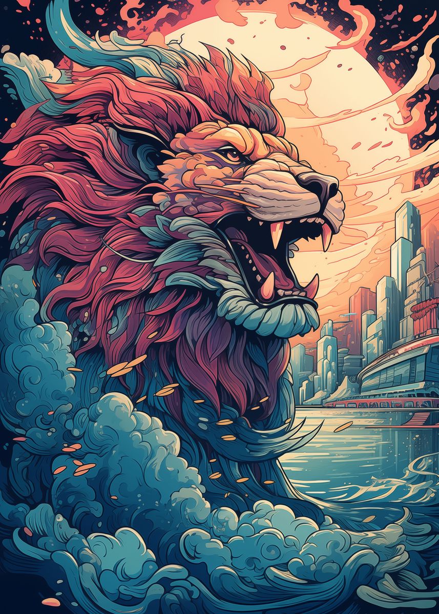 'The Merlion Singapore' Poster, picture, metal print, paint by BOUNTEES ...