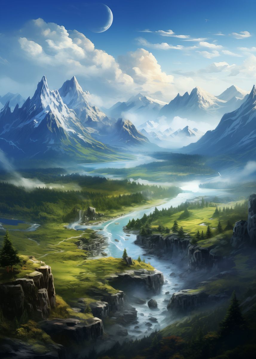 'beautiful green land' Poster, picture, metal print, paint by Yuki ...