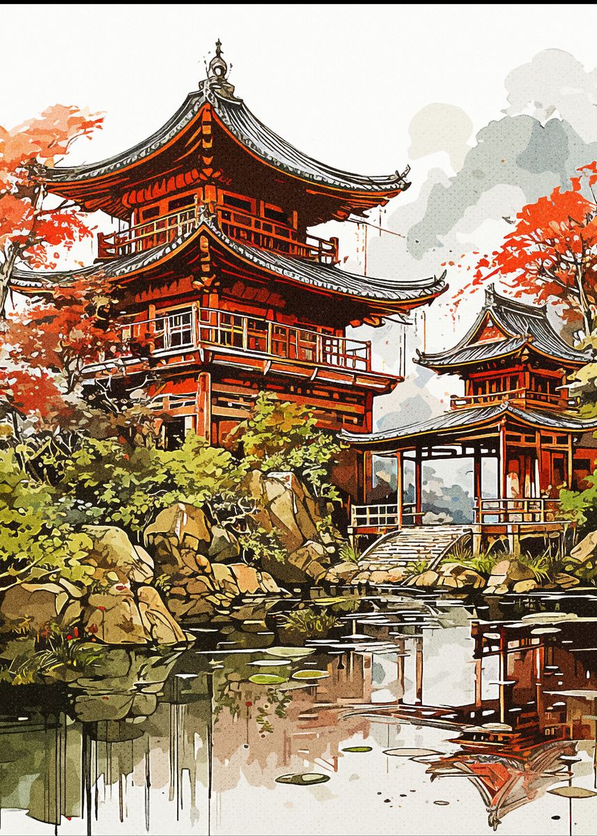 'House in Japan' Poster, picture, metal print, paint by Ammar Zain ...