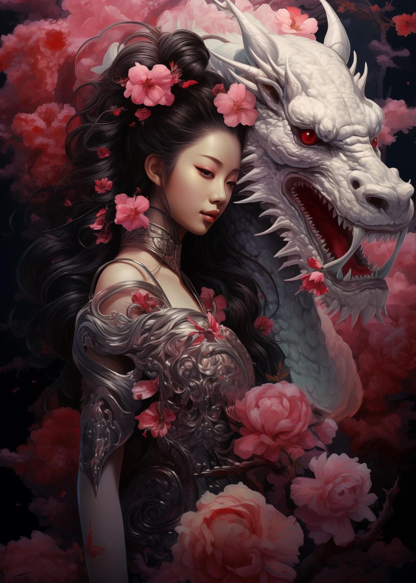 'Elegance of geisha Dragon' Poster, picture, metal print, paint by ...