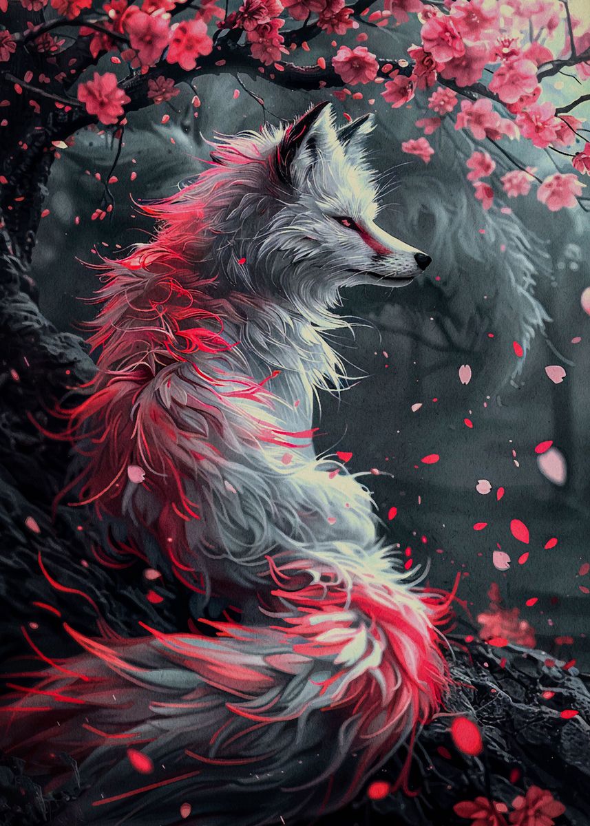 'cherry blossom wolf' Poster, picture, metal print, paint by Chloe ...