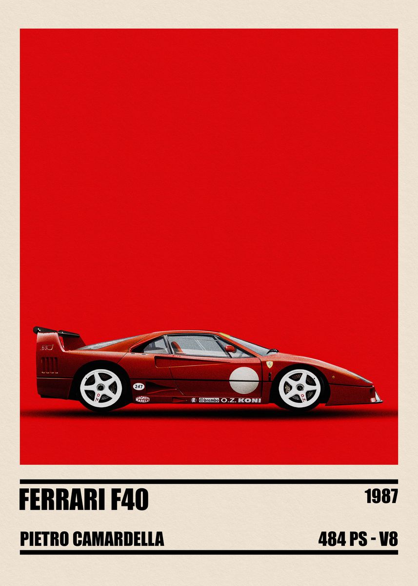'Ferrari F40 Minimalist' Poster, picture, metal print, paint by ...