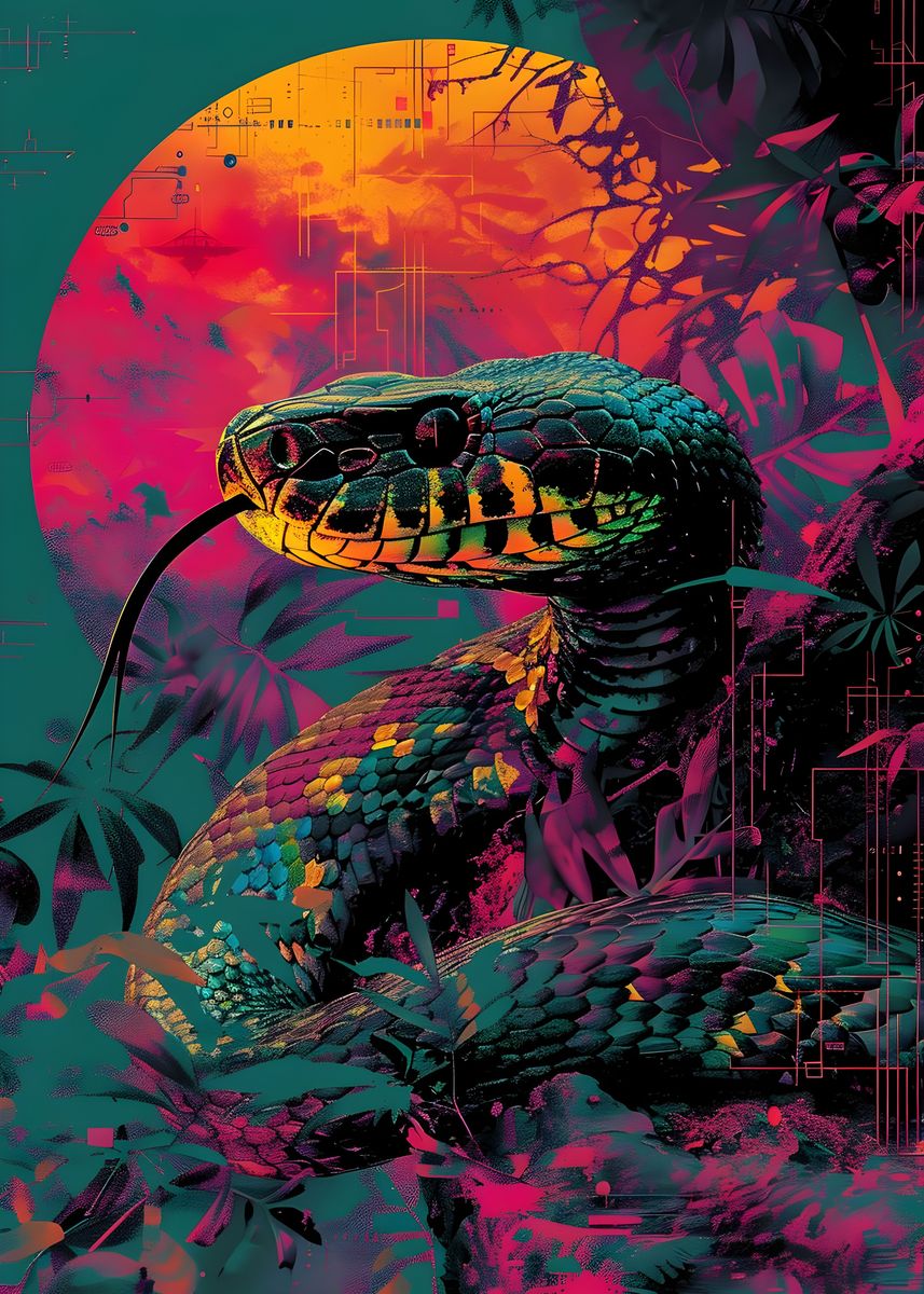 'Snake glitched effect ' Poster, picture, metal print, paint by Dragan ...
