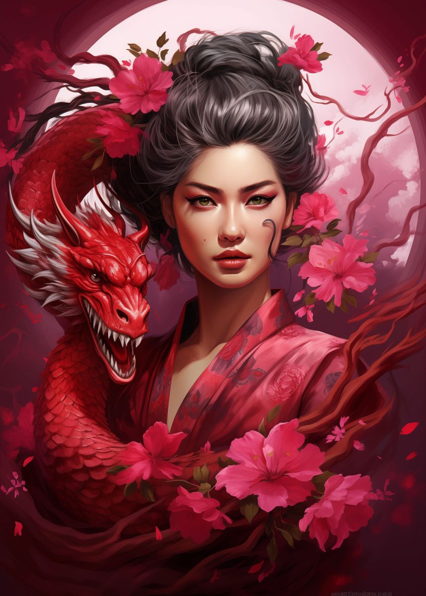 'Elegance of geisha Dragon' Poster, picture, metal print, paint by ...