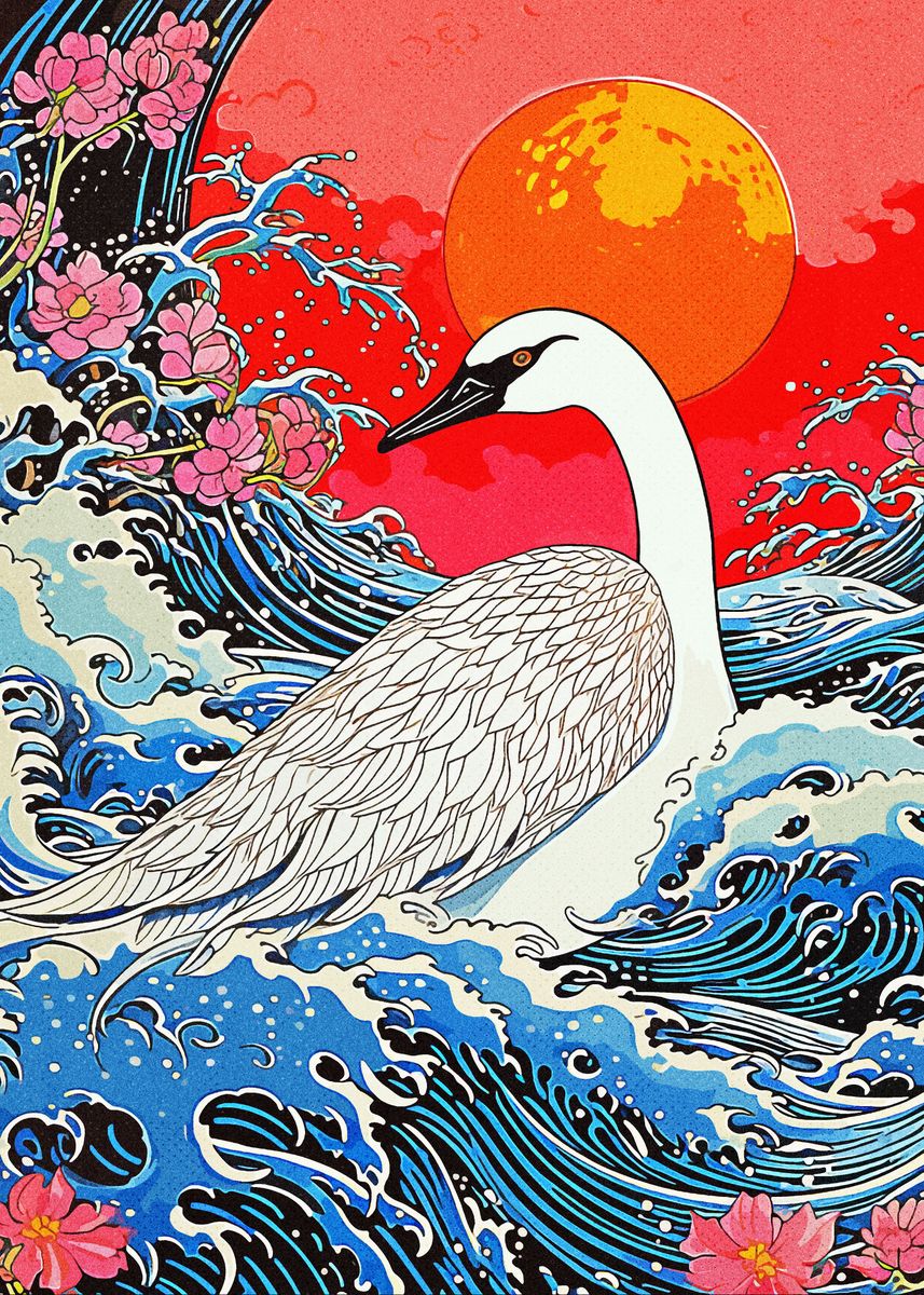 'Japan Swan' Poster, picture, metal print, paint by Ammar Zain | Displate