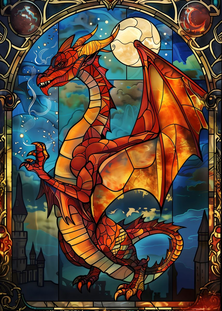 'Dragon Stained Glass' Poster, picture, metal print, paint by Dennex ...