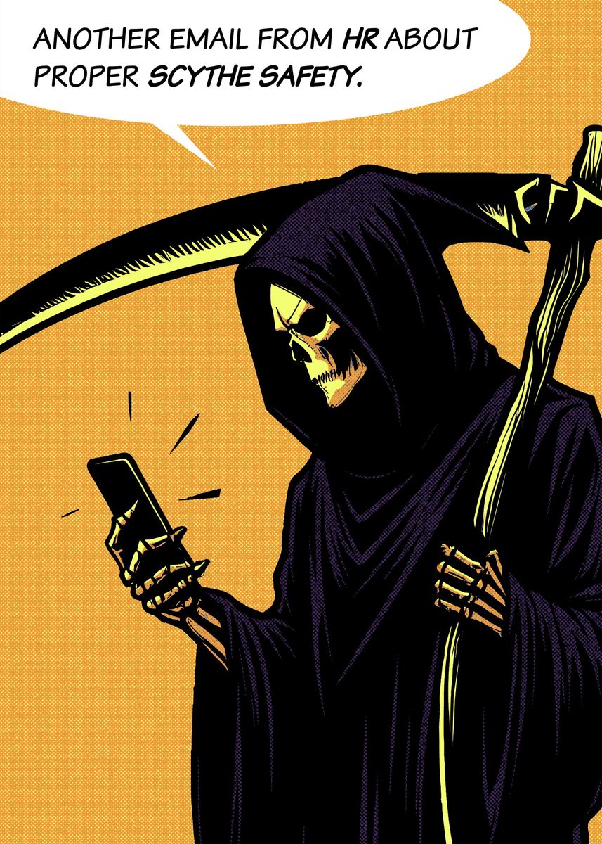 'Grim Reaper Scythe Safety' Poster, picture, metal print, paint by ...