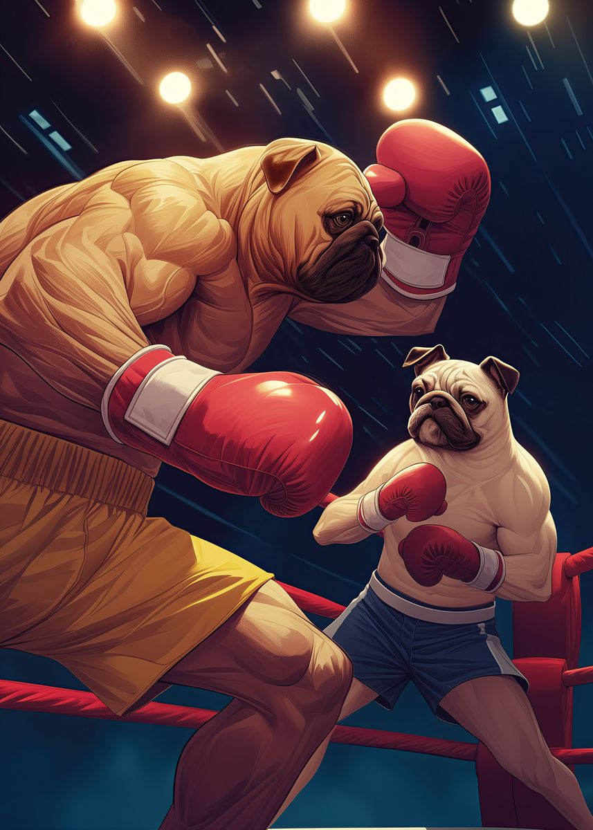 'Dog Boxing Match' Poster, picture, metal print, paint by mcmtdesigns ...
