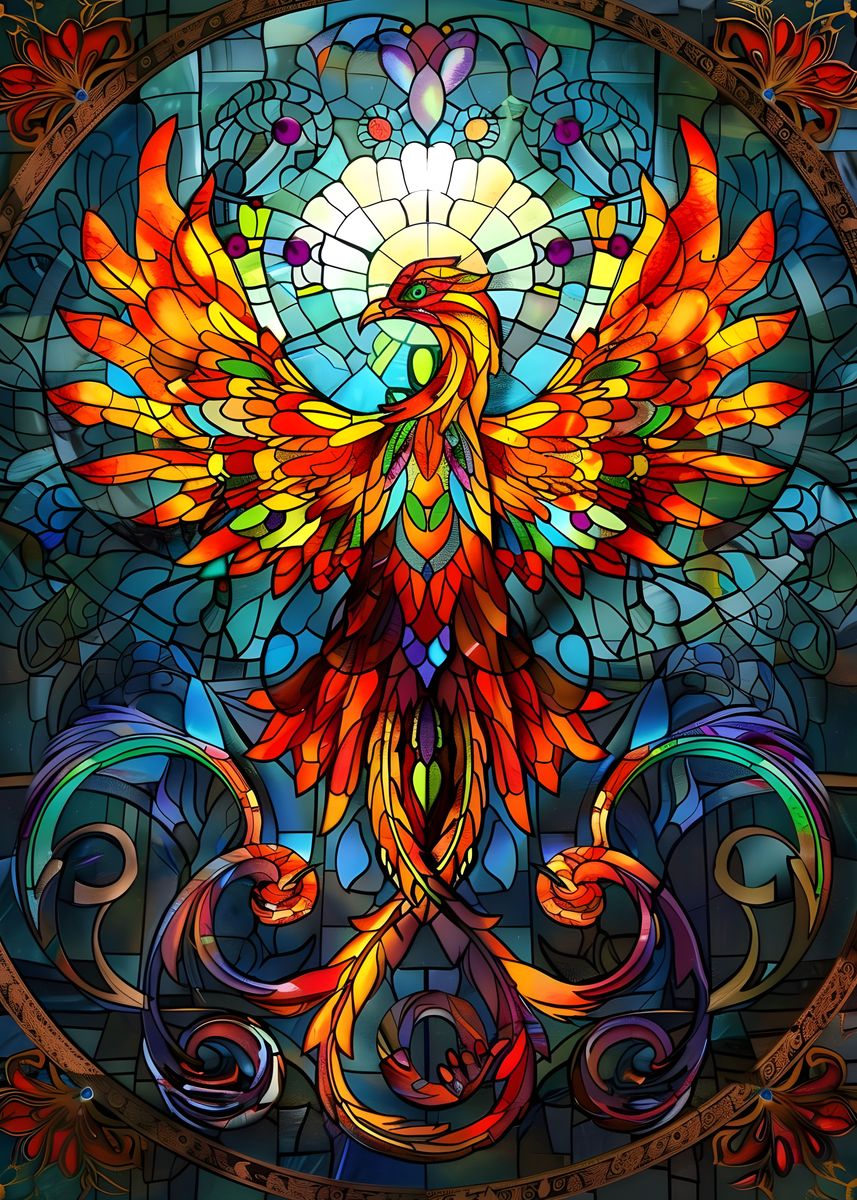 'Phoenix Stained Glass' Poster, picture, metal print, paint by Dennex ...