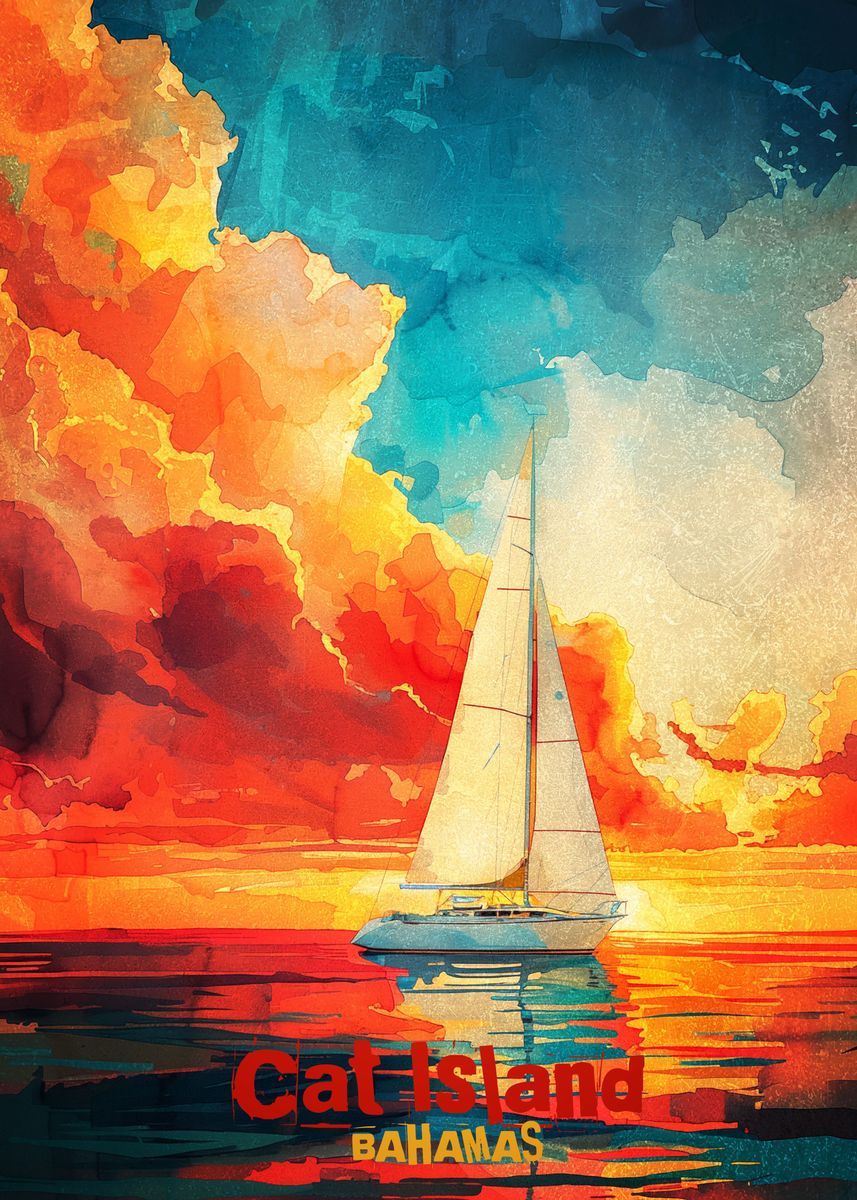 'Cat Island Art Poster' Poster, picture, metal print, paint by Mehdi ...