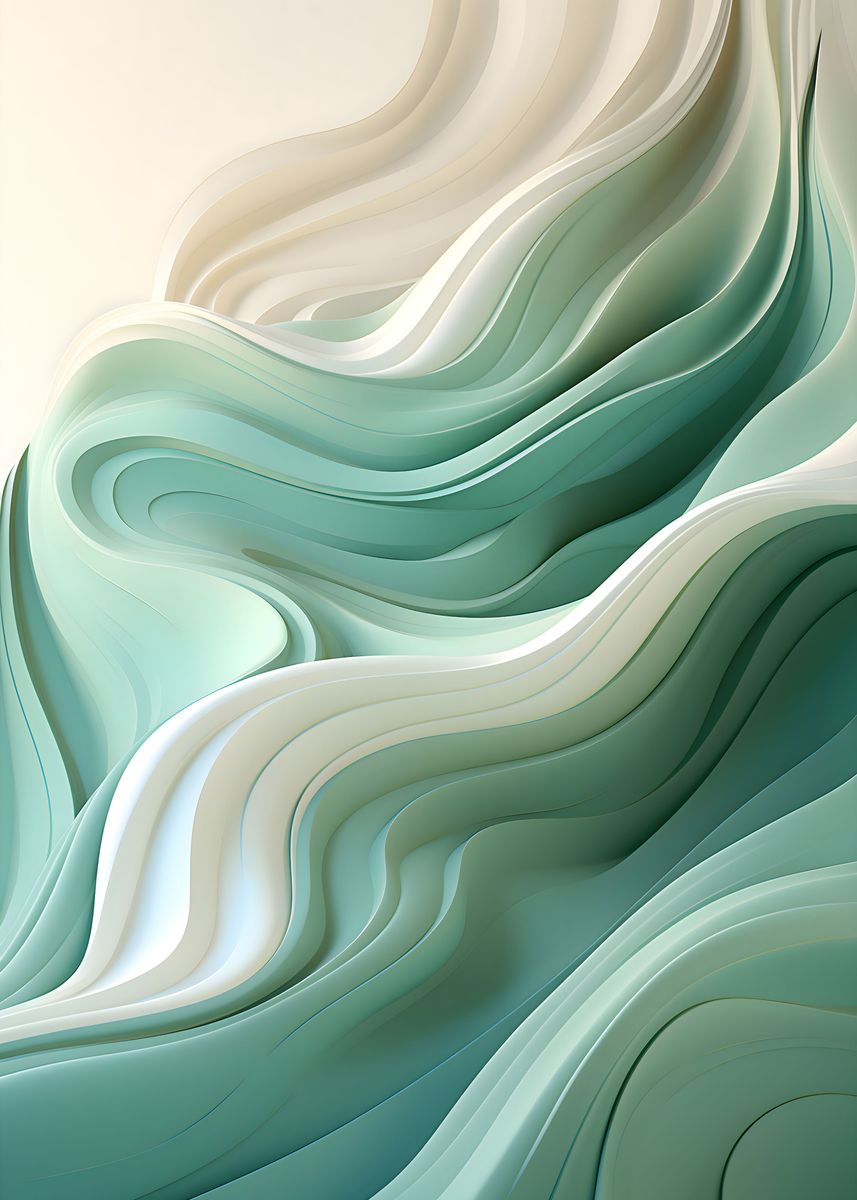 'Green Fluid Patterns' Poster, picture, metal print, paint by Zanoozi ...