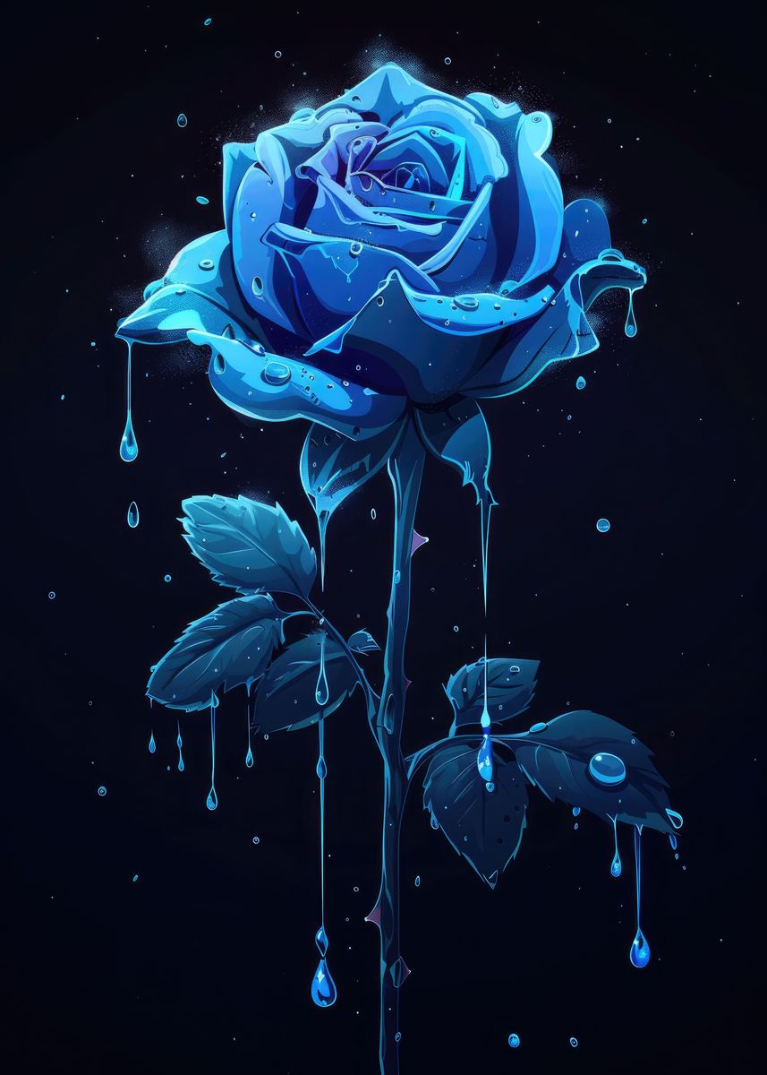'Dripping Blue Rose' Poster, picture, metal print, paint by Jan | Displate