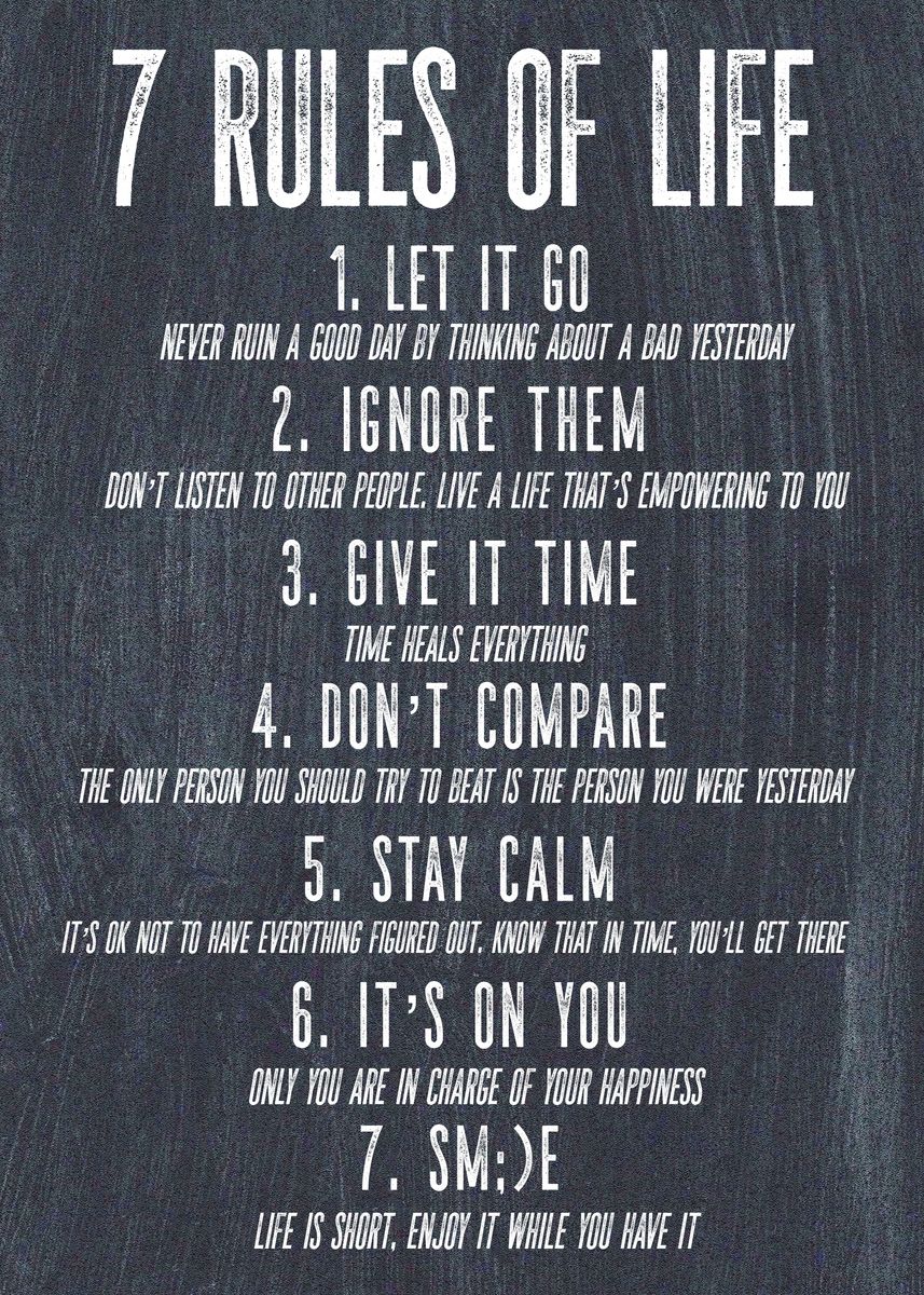 '7 rules of life poster' Poster, picture, metal print, paint by Kerry ...