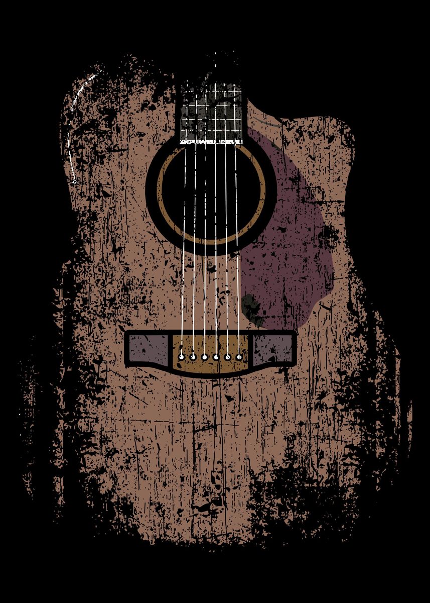 'Distressed Acoustic Guitar' Poster, picture, metal print, paint by ...