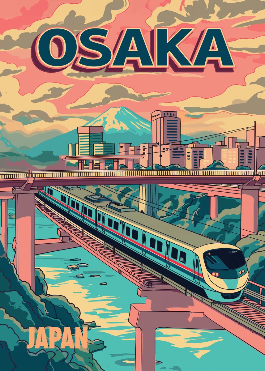 'Retro Osaka Japan Travel' Poster, picture, metal print, paint by ...
