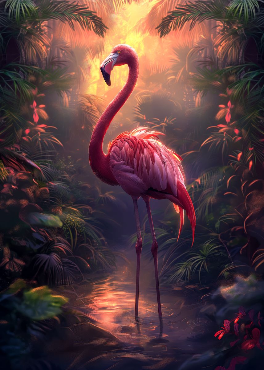 'Tropical sunset flamingo' Poster, picture, metal print, paint by Aryan ...