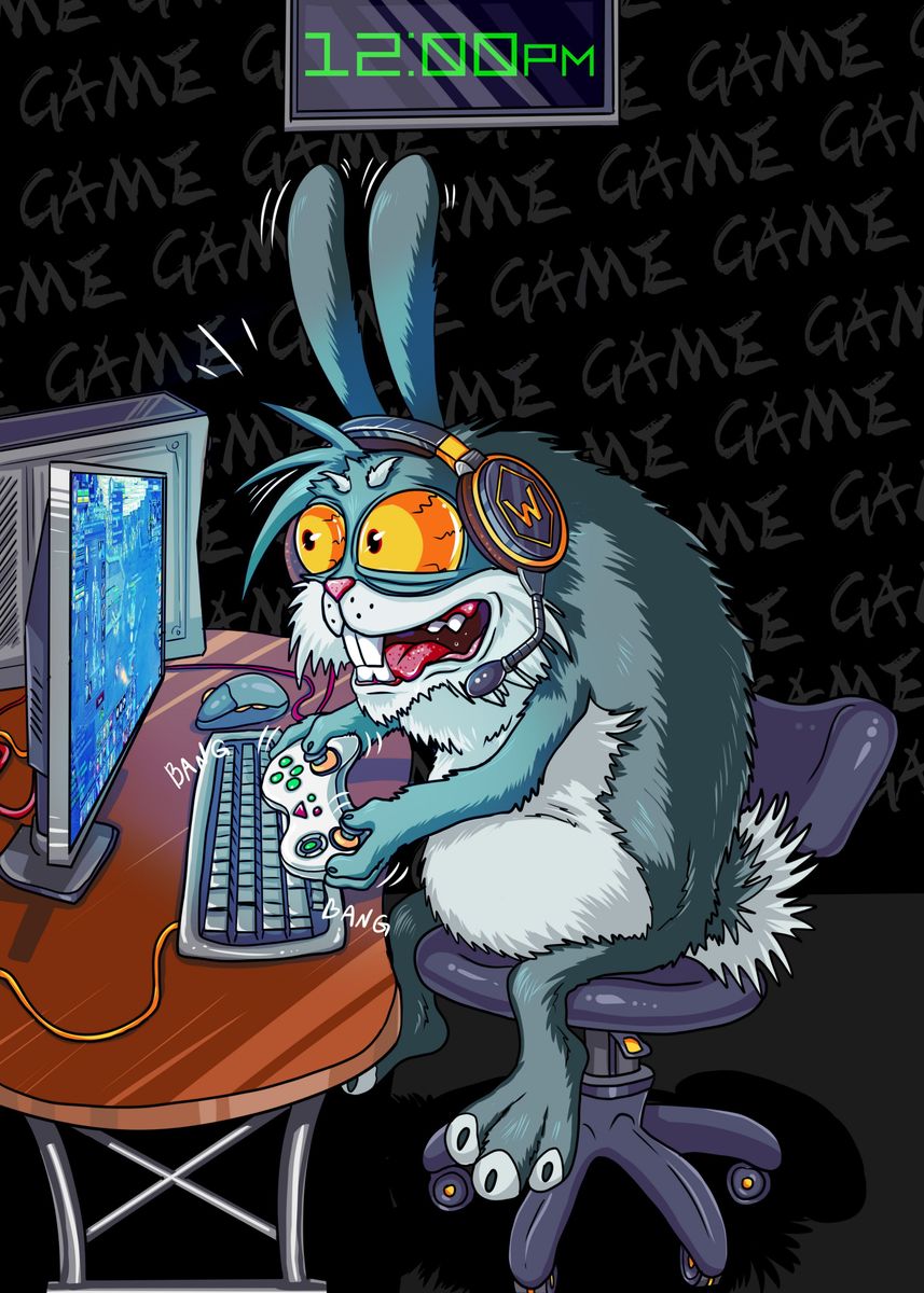 'Rabbit Gamer' Poster, picture, metal print, paint by Life Motivation ...
