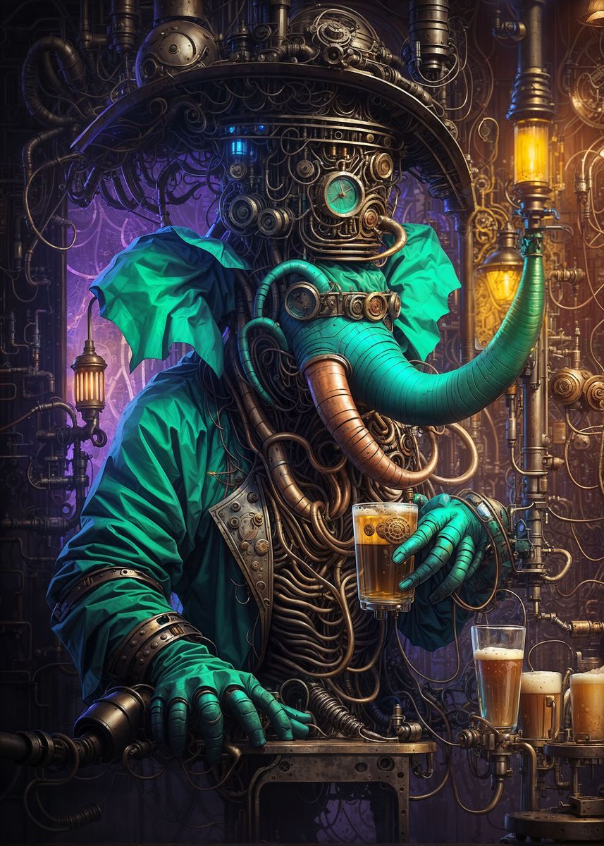 'Biopunk Elephant Elixer' Poster, picture, metal print, paint by Mudge ...