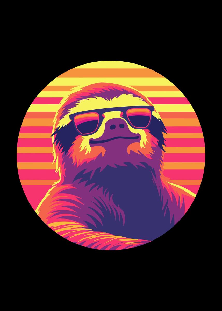 'Retro Sunset Sloth' Poster, picture, metal print, paint by royalsigns ...