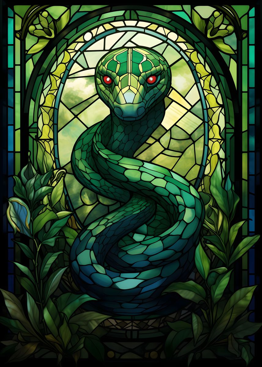 'Snake Stained Glass' Poster, picture, metal print, paint by Dennex ...