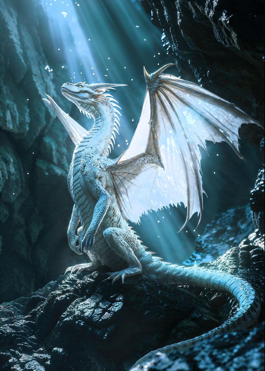 'White Dragons Resurgence' Poster, picture, metal print, paint by Pixaverse | Displate
