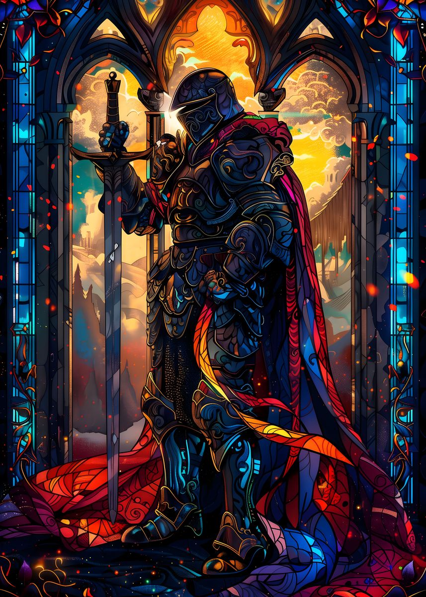 'Knight Paladin Stained' Poster, picture, metal print, paint by Dennex Designs | Displate