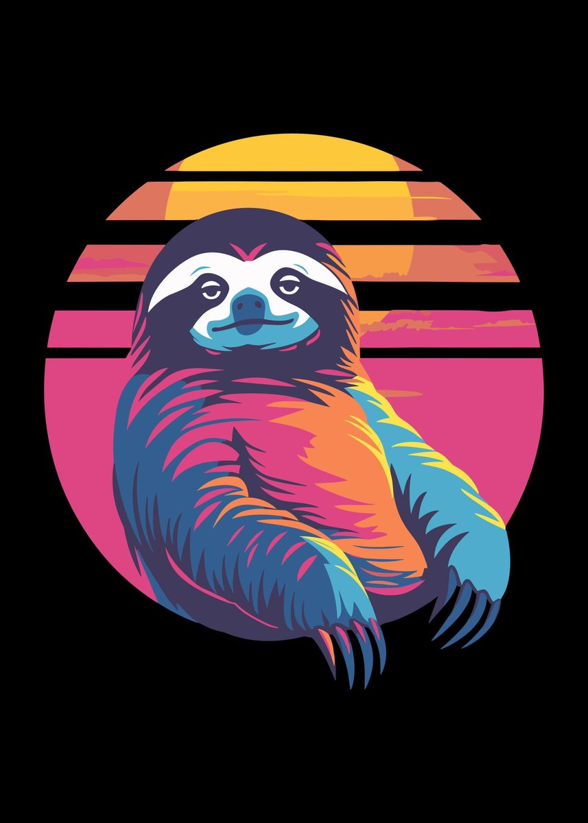 'Retro Sunset Sloth' Poster, picture, metal print, paint by royalsigns ...
