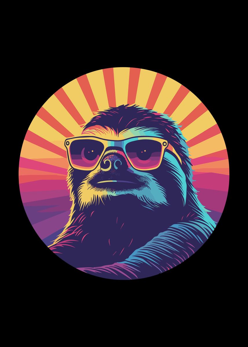 'Retro Sunset Sloth' Poster, picture, metal print, paint by royalsigns ...