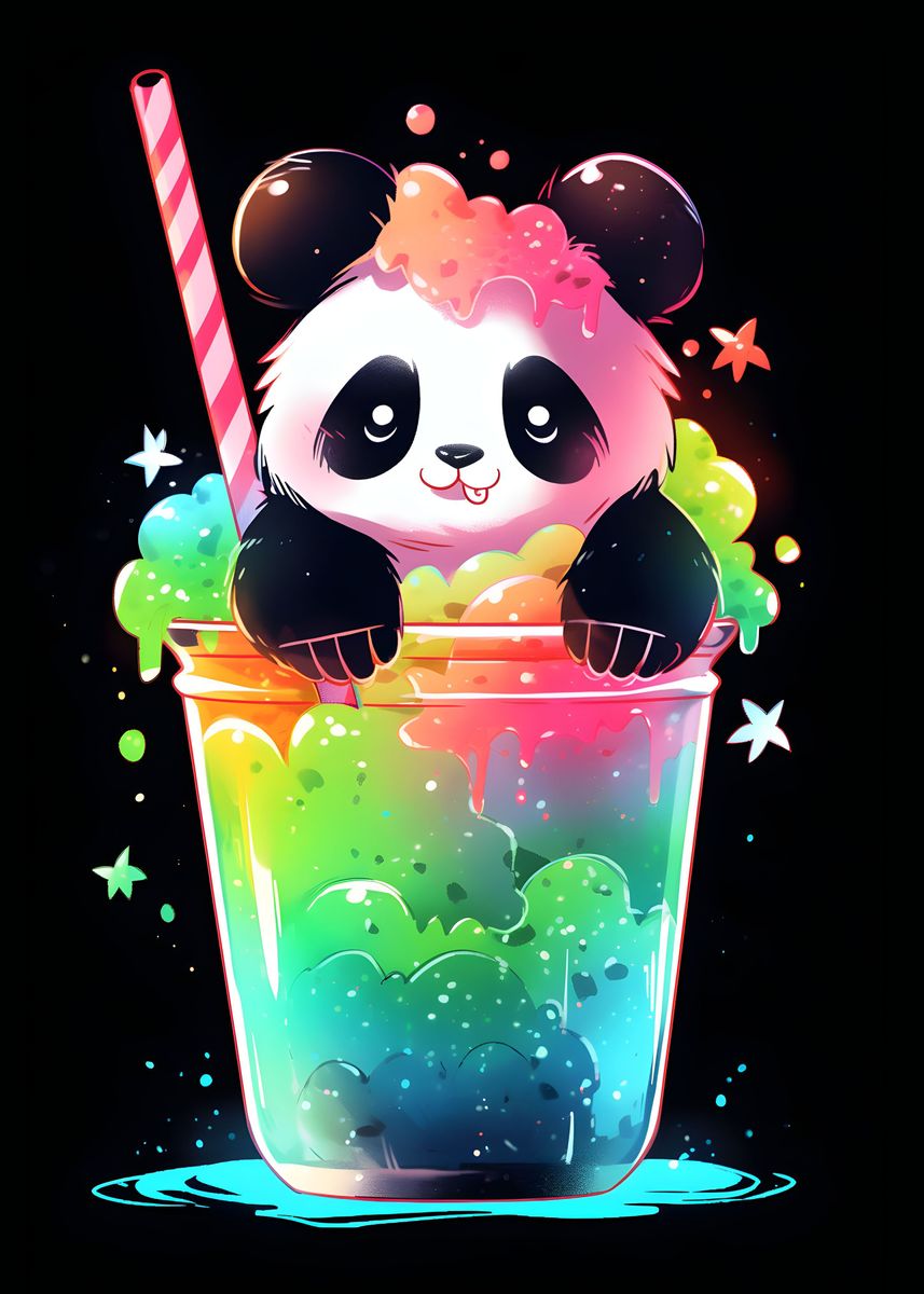 'Colorful Cute Panda Slush' Poster, picture, metal print, paint by ...