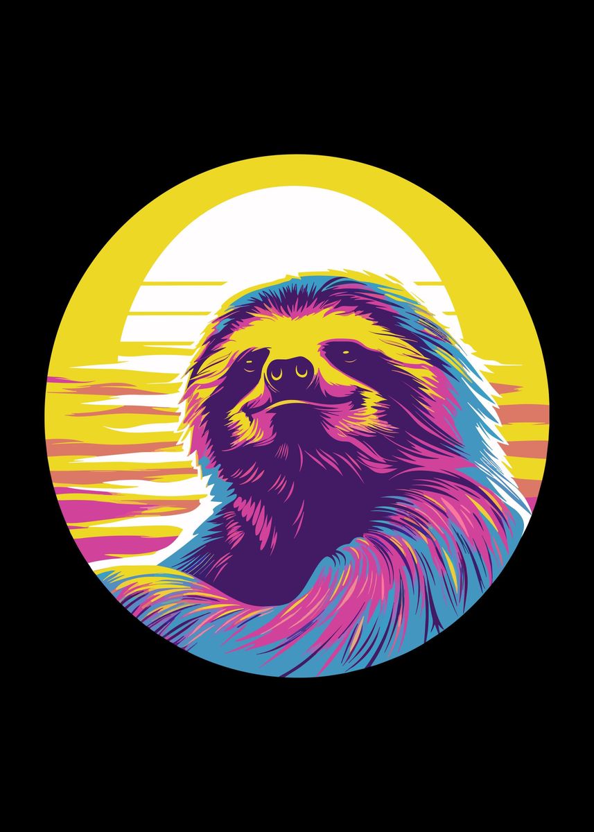'Retro Sunset Sloth' Poster, picture, metal print, paint by royalsigns ...