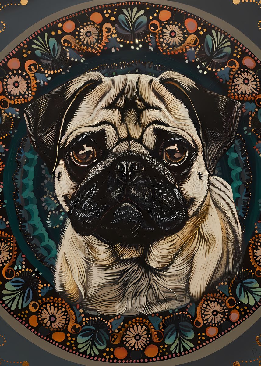 'Mandala Pug' Poster, picture, metal print, paint by Alexandre Ibáñez ...