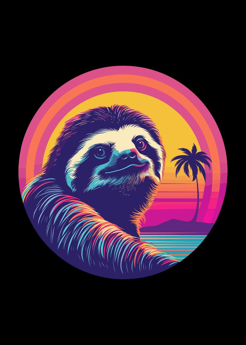 'Retro Sunset Sloth' Poster, picture, metal print, paint by royalsigns ...